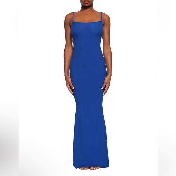 SKIMS | Dresses | Skims Ribbed Long Maxi Dress Color Cobalt Blue Nwt ...